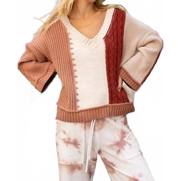 POL | Sweaters | New Pol Color Block Vneck Sweater In Rust Taupe | Poshmark